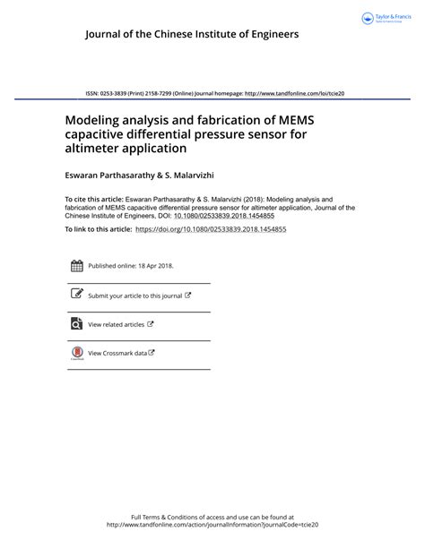 Pdf Modeling Analysis And Fabrication Of Mems Capacitive Differential Pressure Sensor For