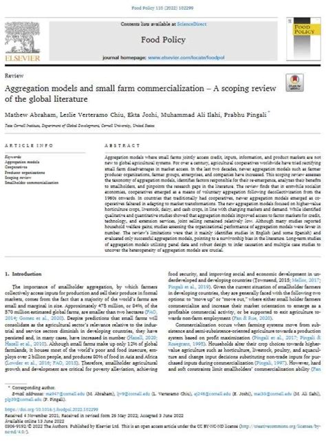 Aggregation Models And Small Farm Commercialization A Scoping Review Of The Global Literature