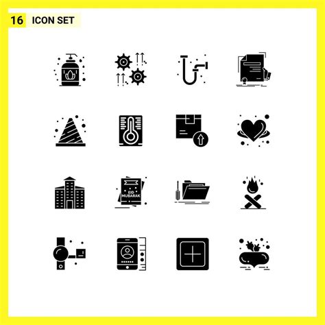 Set Of 16 Vector Solid Glyphs On Grid For Attention Award Construction Education Certificate