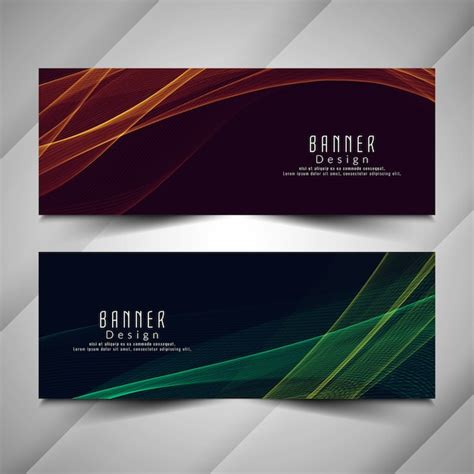 추상 화려한 물결 모양의 배너 세트 무료 벡터