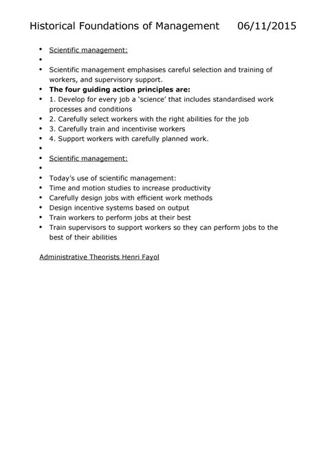Management Concepts Lecture Notes Lecture Notes Lectures 1 13 Historical Foundations Of