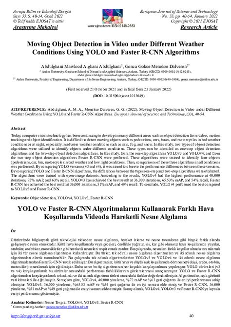 Pdf Moving Object Detection In Video With Algorithms Yolo And Faster