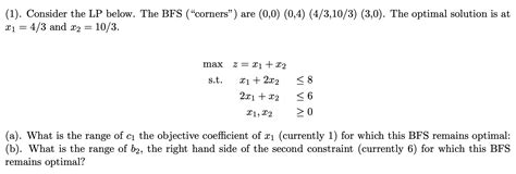 Solved 1 ﻿consider The Lp Below The Bfs Corners ﻿are