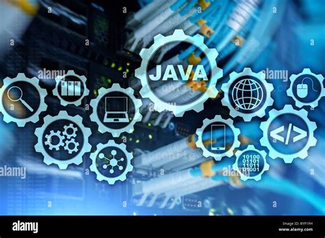 java programming concept virtual machine on server room background