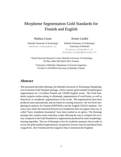 Pdf Morpheme Segmentation Gold Standards For Finnish Papers