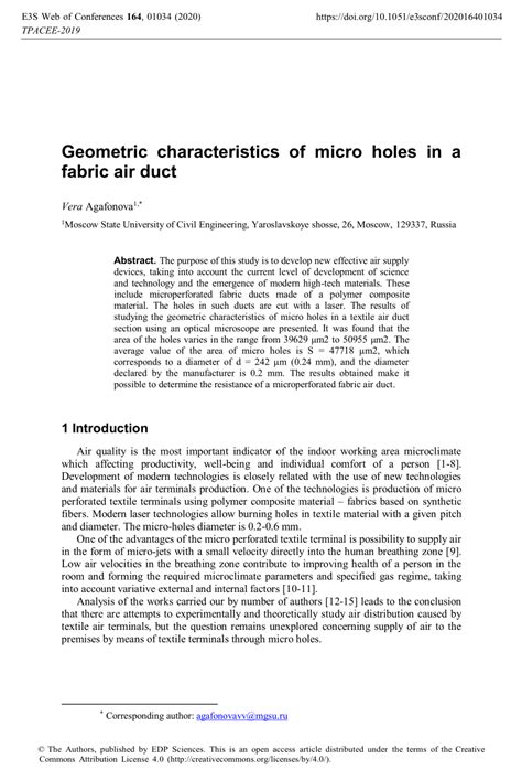 Pdf Geometric Characteristics Of Micro Holes In A Fabric Air Duct