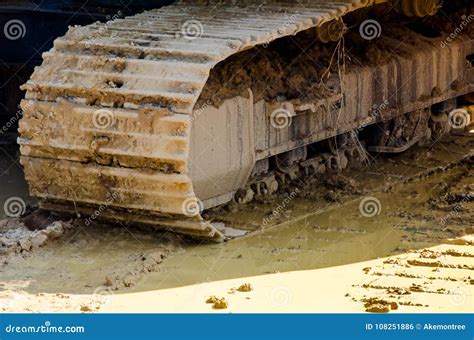Backhoe Crawler Stay On Wet Mud Stock Photo Image Of Handle Excavator 108251886