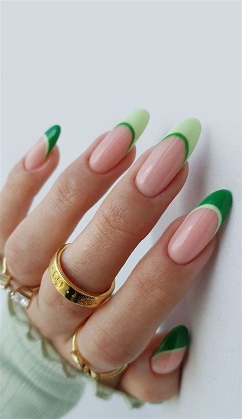 40 Cute And Coloured French Tip Nails Two Toned Green Double French Tips French Tip Acrylic