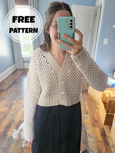 Button V Neck Crochet Cropped Cardigan Free Pattern
