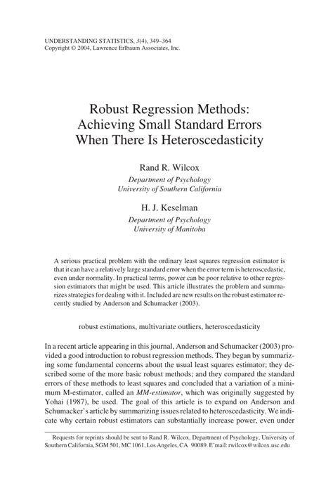 Pdf Robust Regression Methods Achieving Small Standard Errors When There Is Heteroscedasticity
