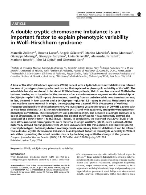 Pdf A Double Cryptic Chromosome Imbalance Is An Important Factor To Explain Phenotypic