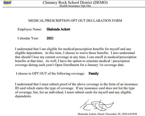 Employee Forms Library Health Insurance Opt Out Form Schoolfi Support