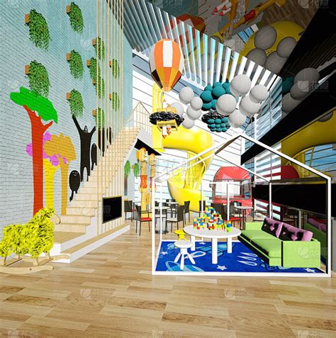 幼儿园房间，儿童学校内部的3d渲染