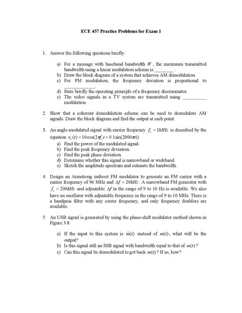 Practice Problems For Exam 1 Communication Systems Ece 457 Docsity