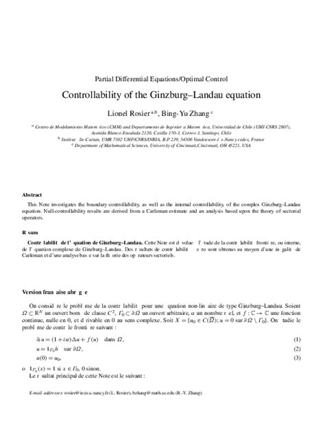 Pdf Controllability Of The Ginzburglandau Equation