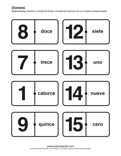 Dominó Números Con Nombres 0 15 Edumaterial