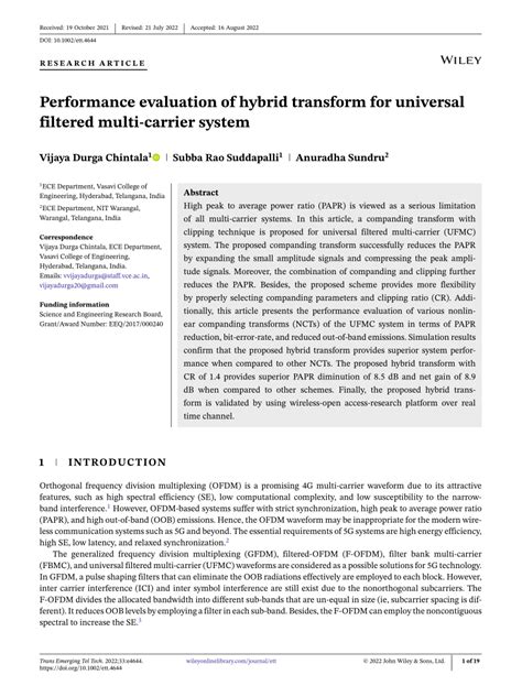Performance Evaluation Of Hybrid Transform For Universal Filtered Multi
