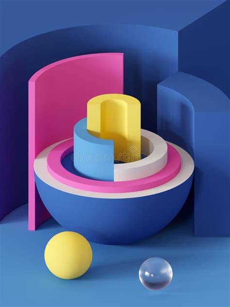 3d Render Abstract Geometric Background Primitive Shapes Toys Hemisphere Sector Bright