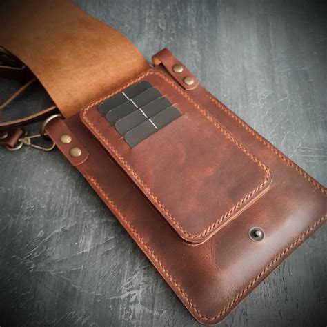 Handmade Leather Phone Handbags With Card Holder Custom Leather Gifts Leather Crafts Phone