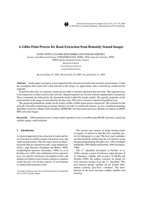 pdf a gibbs point process for road extraction from remotely sensed images