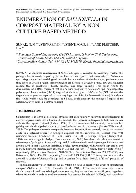 Pdf Enumeration Of Salmonella In Compost Material By A Non Culture Based Method