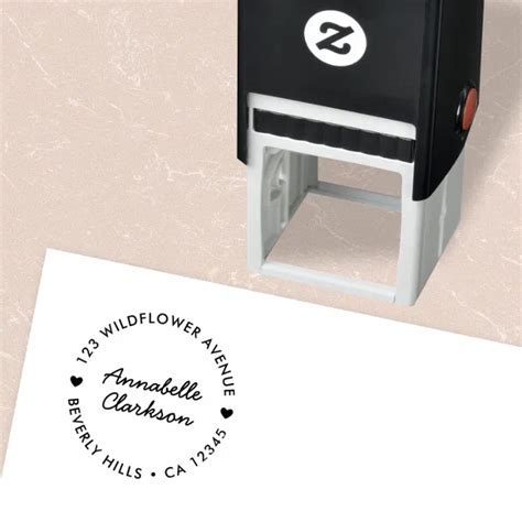 Modern Heart Script Cute Round Return Address Self Inking Stamp Zazzle