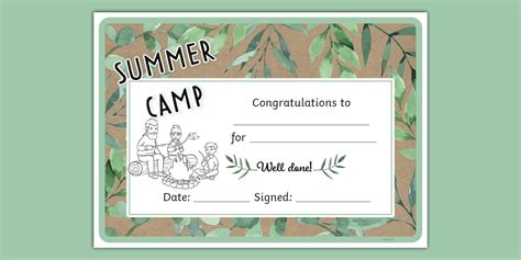 Muted Botanical Themed Summer Camp Certificate