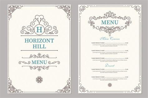 레스토랑 메뉴 디자인 카페 커피 하우스 레스토랑 바 벡터 브로셔 템플릿 음식과 음료 로고 타입 기호 디자인 빈티지 배경 그릇에