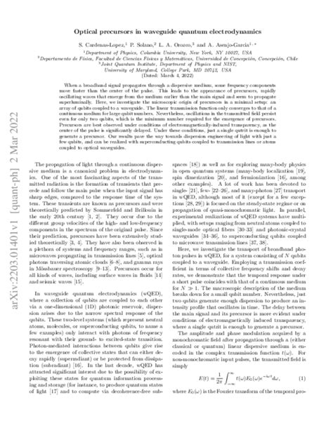 Pdf Optical Precursors In Waveguide Quantum Electrodynamics