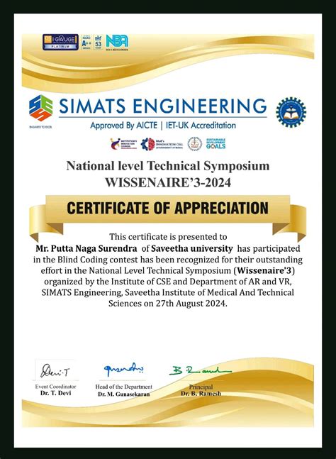 Achievement Coding Technicalsymposium Simats Blindcoding
