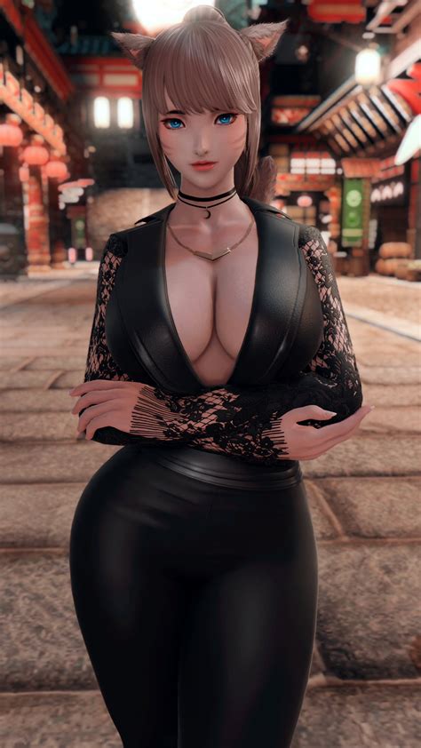 Rule 34 Big Breasts Black Suit Female Final Fantasy Final Fantasy Xiv Gpose Ffxiv Miqote