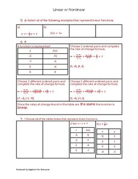 Differentiated Worksheet Identifying Linear Vs Nonlinear Functions