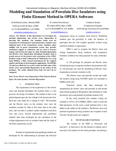 Pdf Modeling And Simulation Of Porcelain Disc Insulators Using Finite Element Method In Opera
