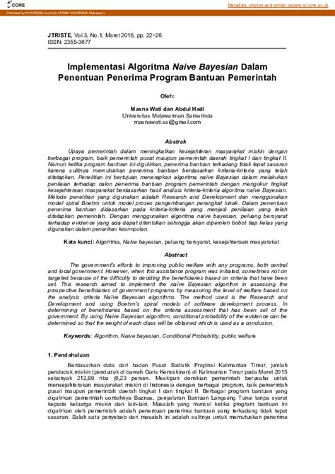 Pdf Implementasi Algoritma Naive Bayesian Dalam Penentuan Penerima Program Bantuan Pemerintah