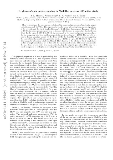 Pdf Evidence Of Spin Lattice Coupling In Mntio3 An X Ray Diffraction