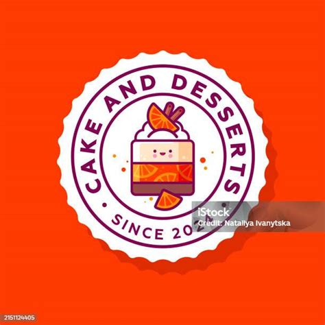 케이크와 디저트 기호입니다 카페와 상점 엠블럼 젤리 수플레 오렌지 조각을 물결 모양의 원으로 만든 디저트 카와이 이모티콘 웃는