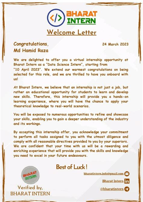 Datascience Internship Bharatintern Md Hamid Raza