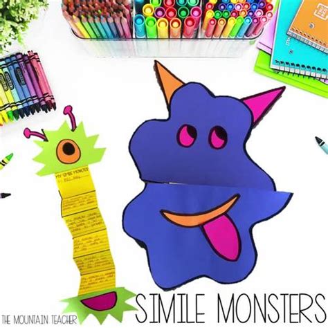 Simile Writing Worksheets And Monster Craft For Descriptive Language Activity