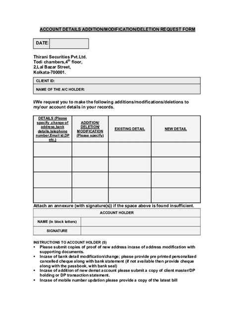 Fillable Online Account Details Addition Deletion Modification Form Fax Email Print Pdffiller