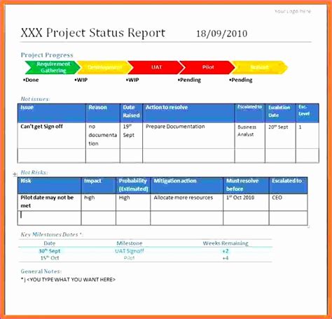 Daily Status Report Template Xls