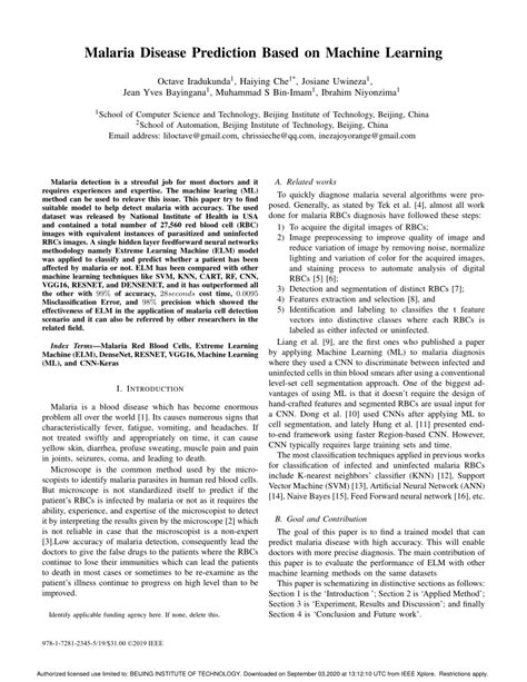 PDF Malaria Disease Prediction Based On Machine Learning