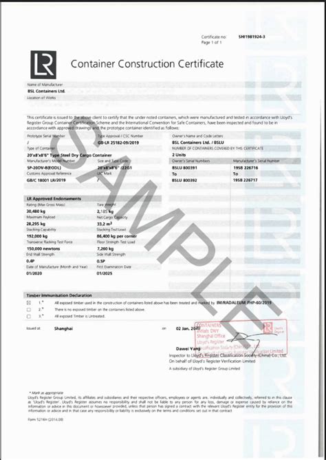 Certification Standard For Shipping Containers Bsl Containers Ltd
