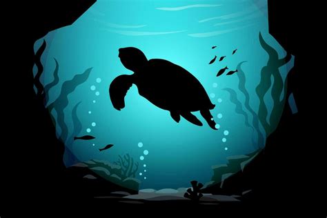 A Sea Turtle Swimming Under A Seaweed Cave 27536791 Vector Art At Vecteezy