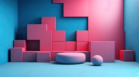 추상 3d 렌더링된 장면 벽 배경의 생생한 파란색과 분홍색 기하학적 모양 푸른 벽 배경 홍색 배경 사진관 배경 이미지