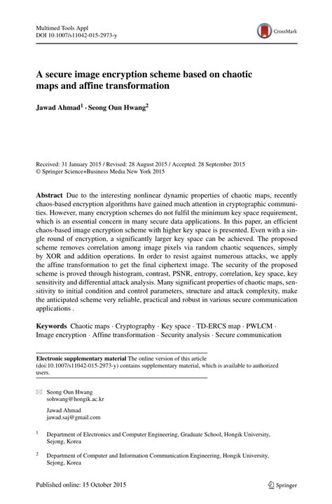 Pdf A Secure Image Encryption Scheme Based On Chaotic Maps And Affine Transformation