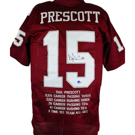 Dak Prescott Signed Career Highlight Stat Jersey Beckett Pristine