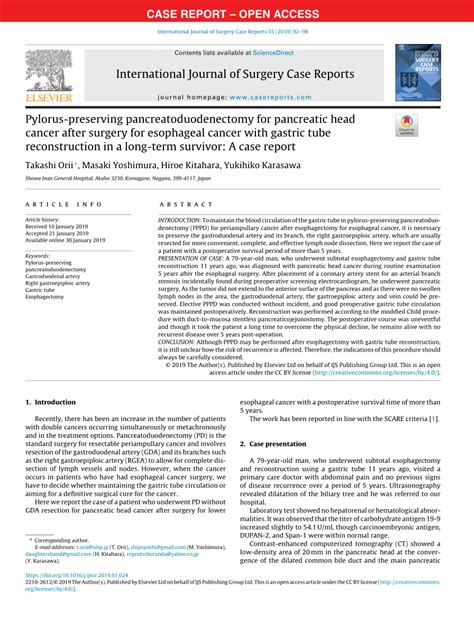 Pdf Pylorus Preserving Pancreatoduodenectomy For Pancreatic Head Cancer After Surgery For
