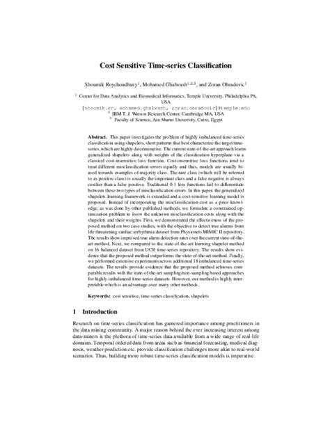 Pdf Cost Sensitive Time Series Classification