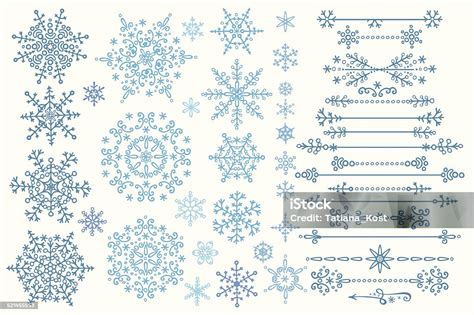 snowflake setborder setwinter doodles decor stock illustration download image now abstract