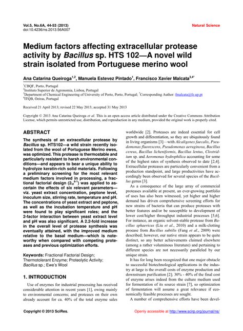 Pdf Medium Factors Affecting Extracellular Protease Activity By